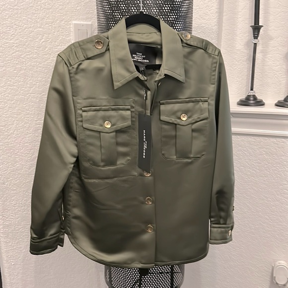 Marc Jacobs | Tops | Marc Jacobs The Military Green Satin Gold Button ...